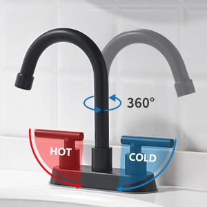 China Black Bathroom Monobloc Kitchen Taps 4 Inch Centerset Faucet 2 Handle for sale
