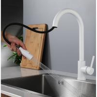 China Single Hole Deck Mounted Gooseneck Kitchen Tap Faucets Matte White Custom for sale