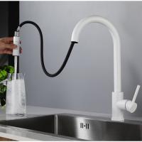 China SUS304 Kitchen Extendable Pull Out Sink Faucet Tap With Sprayer Matte white for sale