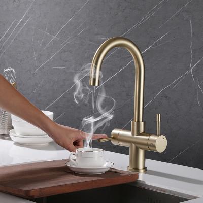 China 360 Rotatable Head Kitchen Faucet Tap Instant Hot Water Tap Gold 304 Cuprum for sale