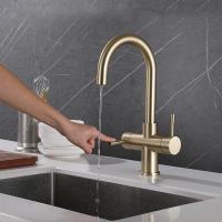 China 360 Rotatable Head Kitchen Faucet Tap Instant Hot Water Tap Gold 304 Cuprum for sale