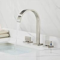 China All Copper Square Waterfall Basin Tap Bath Faucet Washbasin Cool Hot Double Handle for sale