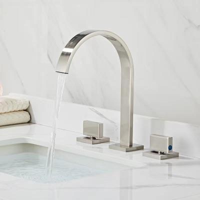 China All Copper Square Waterfall Basin Tap Bath Faucet Washbasin Cool Hot Double Handle for sale