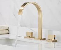 China All Copper Square Waterfall Basin Tap Bath Faucet Washbasin Cool Hot Double Handle for sale