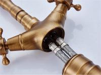 China Multilayer Plating Brushed Brass Bathroom Faucet Tap Retro Style Double Control for sale