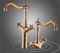 China Multilayer Plating Brushed Brass Bathroom Faucet Tap Retro Style Double Control for sale