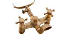 China Electroplated Bathtub Bathroom Faucet Tap Wall Mixer Twist Base Brass Antique for sale