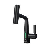 China FCC Lavatory Pull Out Sink Faucet Rotary Widespread Cold And Hot Digital Display for sale