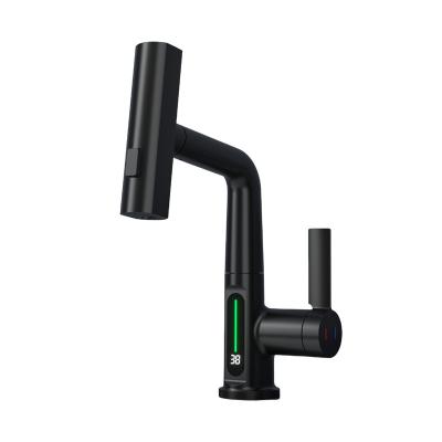 China FCC Lavatory Pull Out Sink Faucet Rotary Widespread Cold And Hot Digital Display for sale
