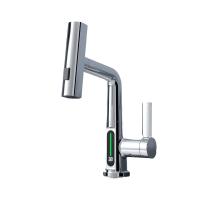 China FCC Lavatory Pull Out Sink Faucet Rotary Widespread Cold And Hot Digital Display for sale