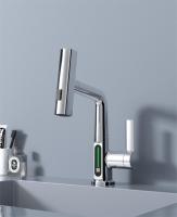 China FCC Lavatory Pull Out Sink Faucet Rotary Widespread Cold And Hot Digital Display for sale