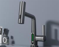 China FCC Lavatory Pull Out Sink Faucet Rotary Widespread Cold And Hot Digital Display for sale