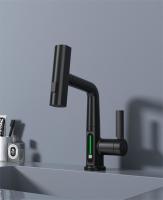 China FCC Lavatory Pull Out Sink Faucet Rotary Widespread Cold And Hot Digital Display for sale