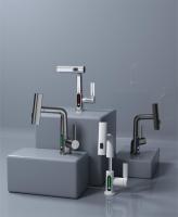 China FCC Lavatory Pull Out Sink Faucet Rotary Widespread Cold And Hot Digital Display for sale