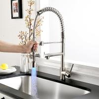 China Commercial Gooseneck Farmhouse Sink Faucet Brushed Nickel With LED Light for sale