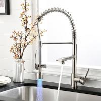 China Commercial Gooseneck Farmhouse Sink Faucet Brushed Nickel With LED Light for sale