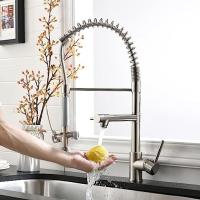 China Commercial Gooseneck Farmhouse Sink Faucet Brushed Nickel With LED Light for sale