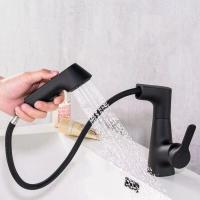 China PVD Liftable Rotary Pull Waterfall Sink Faucet Gunmetal Bathroom Taps for sale