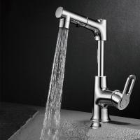 China PVD Liftable Rotary Pull Waterfall Sink Faucet Gunmetal Bathroom Taps for sale