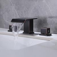 China Hotel Household Three Hole Widespread Matte Black Bathroom Faucet All Copper Split for sale