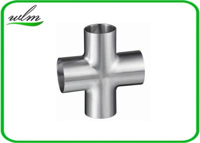 China 3A Standard Hygienic Long Tangent Cross Fittings Stainless Steel Butt Weld for sale