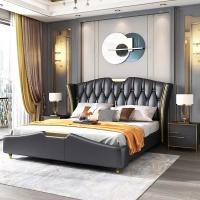 China Customized King Size Bedroom Furniture Leather Solid Wood Bed for sale