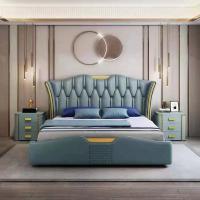 China Customized King Size Bedroom Furniture Leather Solid Wood Bed for sale