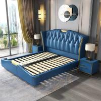 China Customized King Size Bedroom Furniture Leather Solid Wood Bed for sale