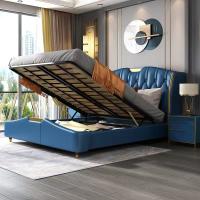 China Customized King Size Bedroom Furniture Leather Solid Wood Bed for sale