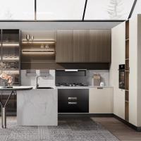 China Modern Wooden Open Hotel Kitchen Cabinets Sets Quartz Counter for sale