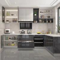 China Modern Wooden Open Hotel Kitchen Cabinets Sets Quartz Counter for sale