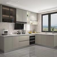China Modern Wooden Open Hotel Kitchen Cabinets Sets Quartz Counter for sale