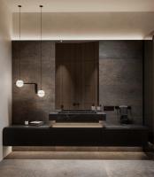 China Rock Plate Luxury Hotel Furniture Ceramic Seamless Integrated Bathroom Basin Cabinet for sale