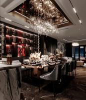 China Luxury Hotel Restaurant Furniture Rectangular Metal Rock Plate  Hotel Dining Table 8 10 Chairs for sale