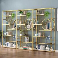 China Custom Modern Stainless Steel Hotel Furniture Bookshelf Display Cabinet Gold for sale
