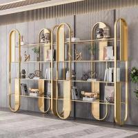 China Custom Modern Stainless Steel Hotel Furniture Bookshelf Display Cabinet Gold for sale