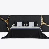 China Lapiaz King Upholstered Platform Bed Inlaid Gold Stainless Steel for sale