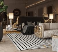 China Lapiaz King Upholstered Platform Bed Inlaid Gold Stainless Steel for sale