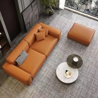 China Leather Custom Sofa Bed Straight Row Minimalist Living Room Head Layer Cowhide Caramel Color for sale