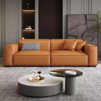 China Leather Custom Sofa Bed Straight Row Minimalist Living Room Head Layer Cowhide Caramel Color for sale