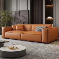 China Leather Custom Sofa Bed Straight Row Minimalist Living Room Head Layer Cowhide Caramel Color for sale