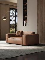 China Leather Custom Sofa Bed Straight Row Minimalist Living Room Head Layer Cowhide Caramel Color for sale