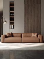 China Leather Custom Sofa Bed Straight Row Minimalist Living Room Head Layer Cowhide Caramel Color for sale