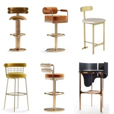 China Luxury High Backrest Chair Coffee Stainless Steel Bar Chair High Stool For Restaurant for sale
