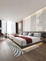 China Luxury Modern Hotel Bedroom Furniture Sets Walnut Veneer Bed E1 Plywood Customized for sale