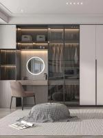 China Modern Walnut Hotel Room Wardrobe With Dresser All In One for sale