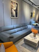 China Bend Sponge Custom Sofa Bed Blue Leather 3.25m For Hotel Home for sale