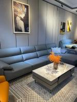 China Bend Sponge Custom Sofa Bed Blue Leather 3.25m For Hotel Home for sale
