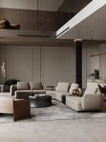 China Shaped Curved Minimalist Hotel Lobby Furniture Linen Sectional Sofa for sale