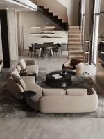 China Shaped Curved Minimalist Hotel Lobby Furniture Linen Sectional Sofa for sale